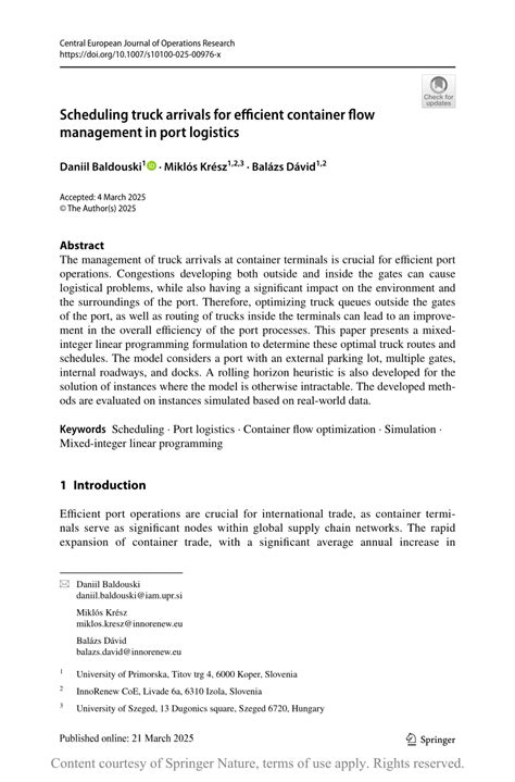 Pdf Scheduling Truck Arrivals For Efficient Container Flow Management In Port Logistics