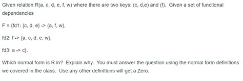 given relation r a c d e f w where there are two