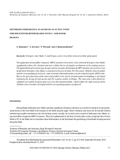Pdf Optimized Comparative Analysis Of An Active Twist For Helicopter Rotor Blades With C And