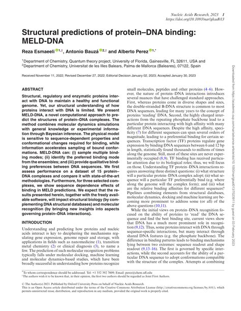 PDF Structural Predictions Of Protein DNA Binding MELD DNA