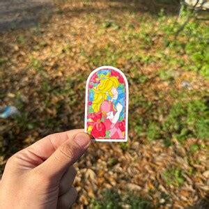 Princess Peach Stained Glass Window Holographic Sticker Etsy