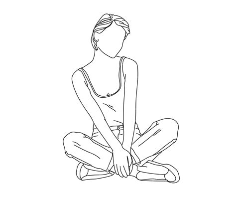 Premium Vector Cute Girl Line Art Drawing