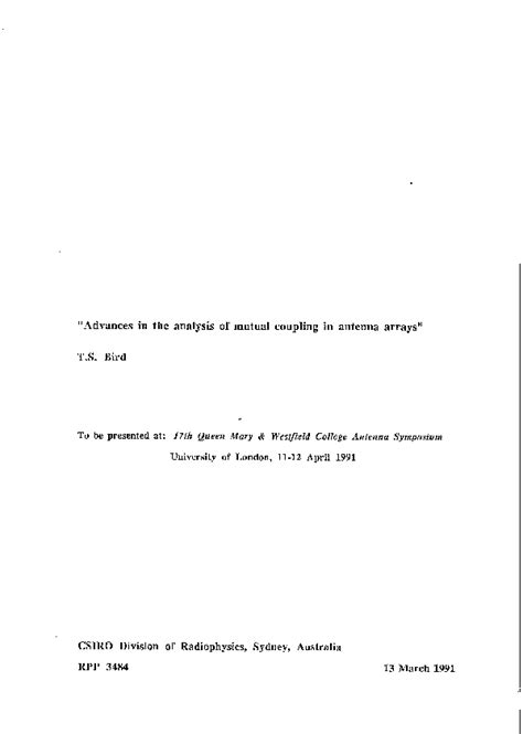 Pdf Advances In The Analysis Of Mutual Coupling In Antenna Arrays