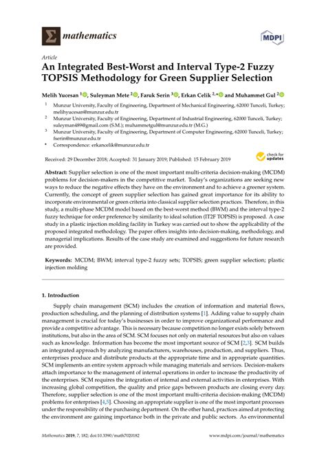 Pdf An Integrated Best Worst And Interval Type 2 Fuzzy Topsis Methodology For Green Supplier