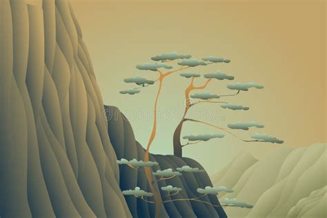 Tree On A Cliff Stock Vector Illustration Of Landscape