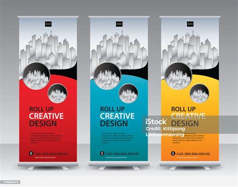 롤업 배너 스탠드 템플릿 크리에이티브 디자인 현대 전시 광고 전단지 프리젠 테이션 당기기 웹 배너 전단지 J 플래그 X스탠드 X 배너 포스터 디스플레이 벡터 Eps10 들어