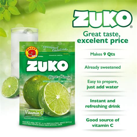 Zuko Lime Drink Mix Bag 14 1 Oz Pack Of 2 Vitamin C Fortified No Extra Sugar Required
