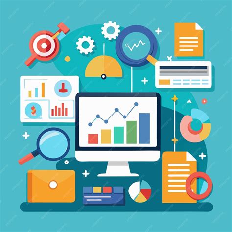 Computer Screen Displaying A Graph With Growth Chart Surrounded By Charts Magnifying Glasses And