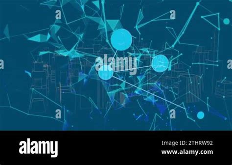 Animation Of Geometric Shapes Connecting Dots With 3d Urban City On Digital Interface Digital