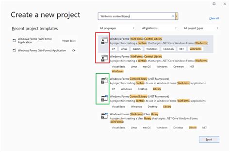The Icons For Net Core Vb And C Windows Forms Control Library Are Not Correct In Create A New