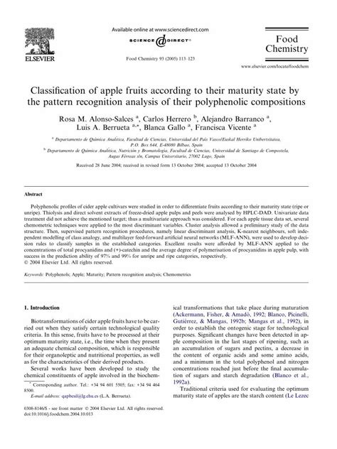 pdf classification of apple fruits according to their maturity state