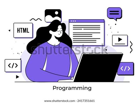 Female Programmer Coding Software Using Laptop Stock Vector Royalty