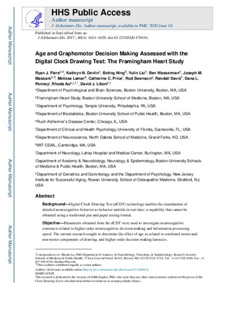 Pdf Age And Graphomotor Decision Making Assessed With The Digital Clock Drawing Test The