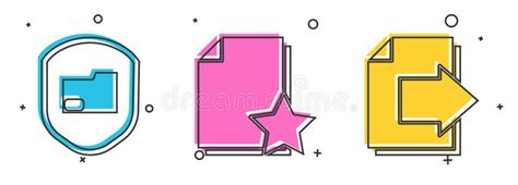Set Document Folder Protection Document With Star And Next Page Arrow Icon Vector Stock Vector