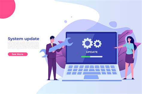 랩톱 시스템은 플랫 스타일 개념을 업데이트합니다 벡터 일러스트레이션 운영체제에 대한 스톡 벡터 아트 및 기타 이미지 운영체제