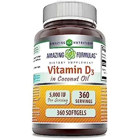 Amazing Formulas Vitamin D3 With Coconut Oil 5000 Iu 360 Softgels