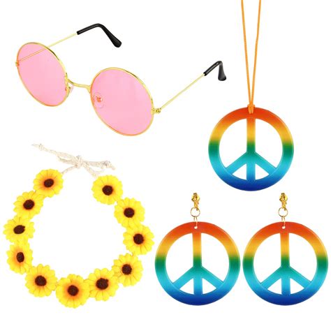 히피 의상 세트 60s 70s 복고풍 히피 드레싱 액세서리 복고풍 테마 파티 또는 할로윈을위한 파티 용품 Aliexpress