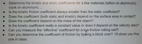 Solved Determine The Kinetic And Static Coefficients For A