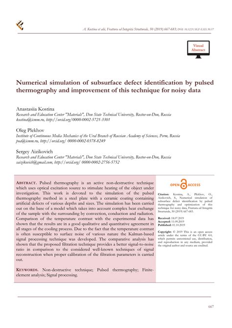 Pdf Numerical Simulation Of Subsurface Defect Identification By Pulsed Thermography And