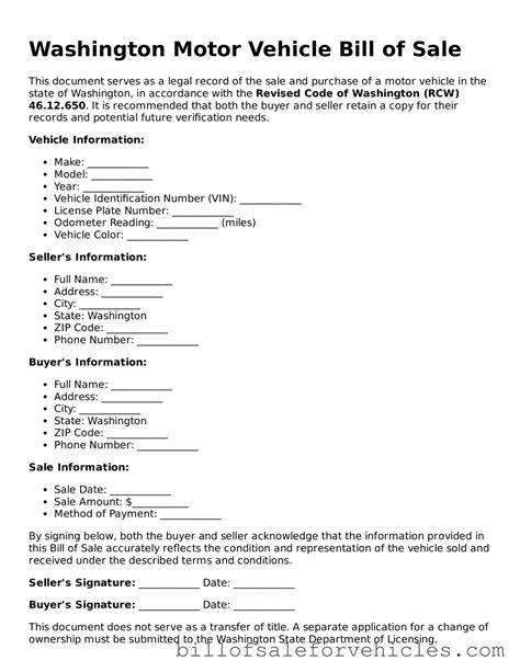 Valid Washington Motor Vehicle Bill Of Sale Forms Simple Pdf Template