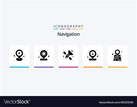 Navigation Glyph 5 Icon Pack Including Map Gps Vector Image