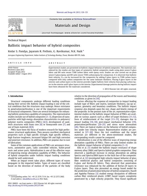 Ballistic Impact Behavior Of Hybrid Composites 2013 Materials Design Pdf Composite Material