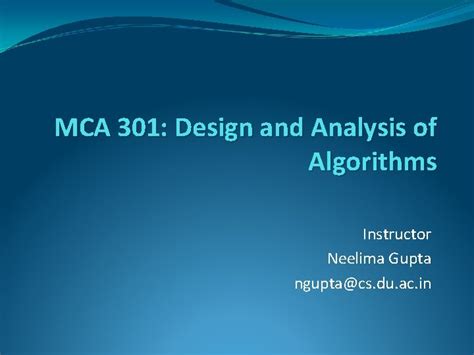 Mca 301 Design And Analysis Of Algorithms Instructor