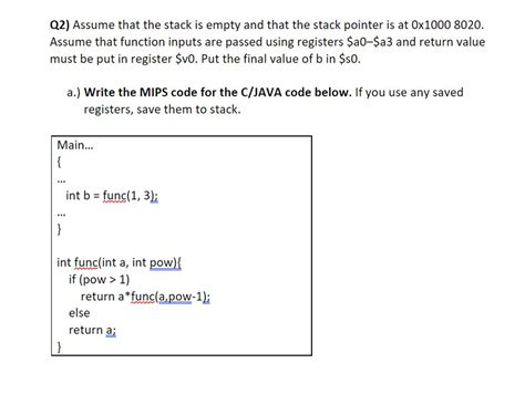Solved Assume That The Stack Is Empty And That The Stack Pointer Is