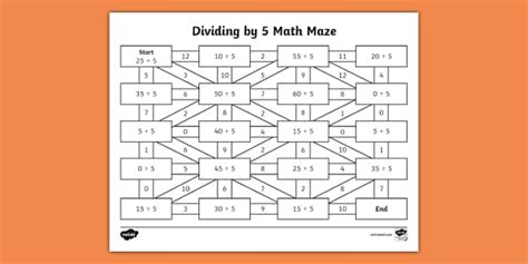 Dividing By 5 Math Maze Activity For 3rd 5th Grade Twinkl Worksheets Library