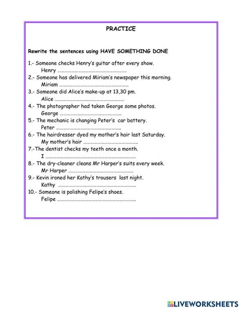 Practice Worksheet For Causative Form