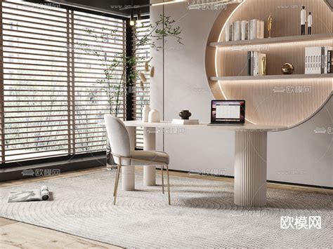 奶油风书桌 写字台 电脑桌3d模型下载 Id13054461 3dmax免费模型 欧模网
