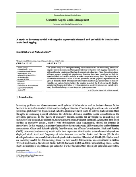 Pdf A Study On Inventory Model With Negative Exponential Demand And