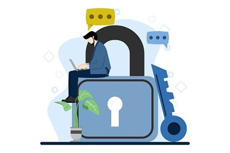 캐릭터가 있는 사이버 보안 개념입니다 데이터 보안 보호 액세스 제어 개인 정보 보호 랜딩 페이지 웹 배너 인포그래픽용 흰색 배경에 플랫 벡터 그림입니다 It 지원에 대한