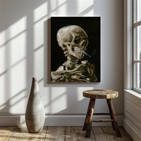 Skeleton With A Burning Cigarette Vincent Van Gogh Framed Canvas