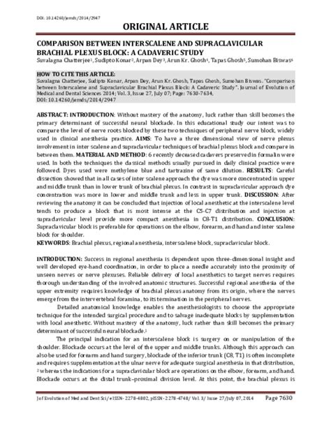 Pdf Comparison Between Interscalene And Supraclavicular Brachial