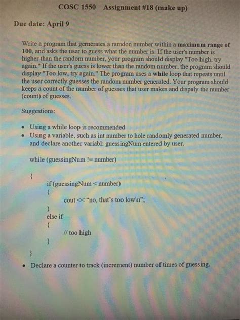 Solved Cosc 1550 Assignment 18 Make Up Due Date April 9