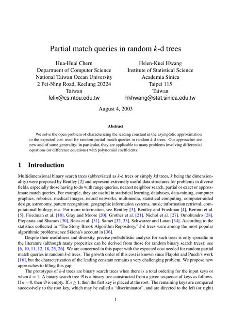 Pdf Partial Match Queries In Random K D Trees