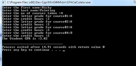 Write A C Program That Given A Set Of Letter Gradecredit Hour Combiniation Determines The