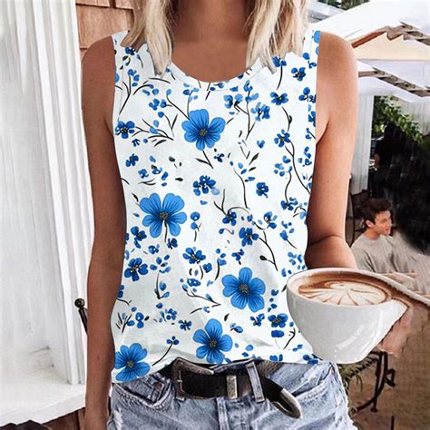 Aobny Trendy Casual Womens Tank Tops Plus Size Peasant Tops Floral