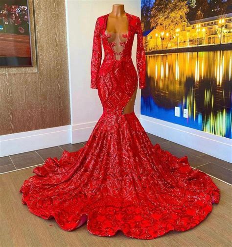 Red Lace Mermaid Prom Dresses