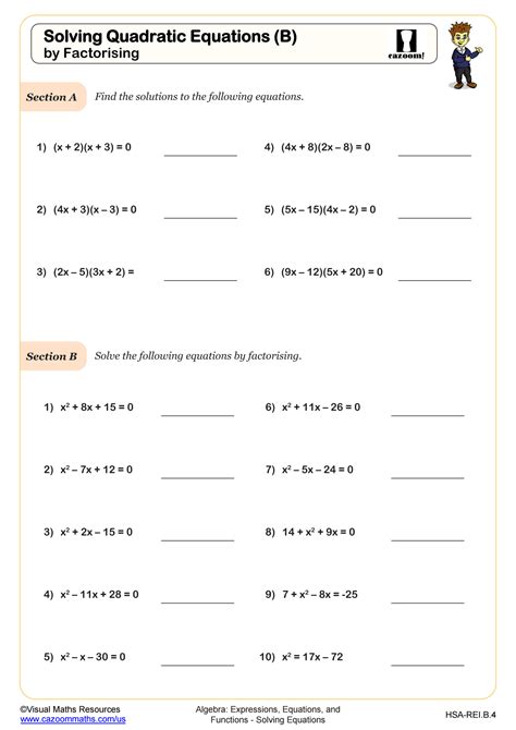 Solving Quadratic Equations By Factoring Matching Worksheet Made Worksheets Library