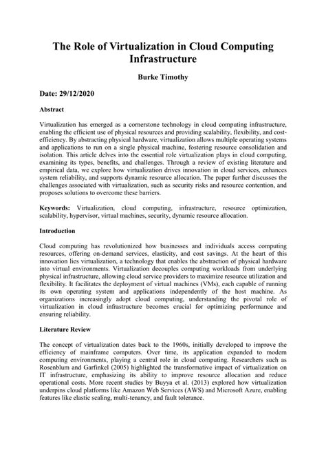 Pdf The Role Of Virtualization In Cloud Computing Infrastructure