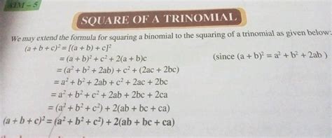 Square Of A Trinomialwe May Extend The Formula For Squaring A Binomial T
