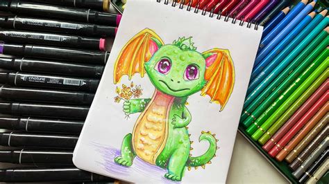 Рисование маркерами Как нарисовать милого дракончика Пошаговый урок Youtube