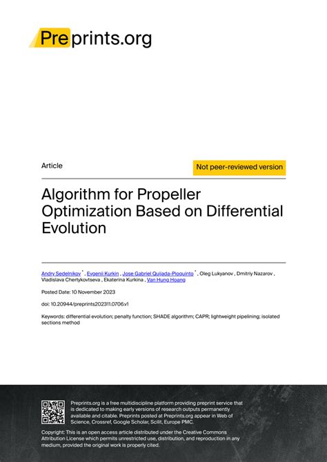 Pdf Algorithm For Propeller Optimization Based On Differential Evolution