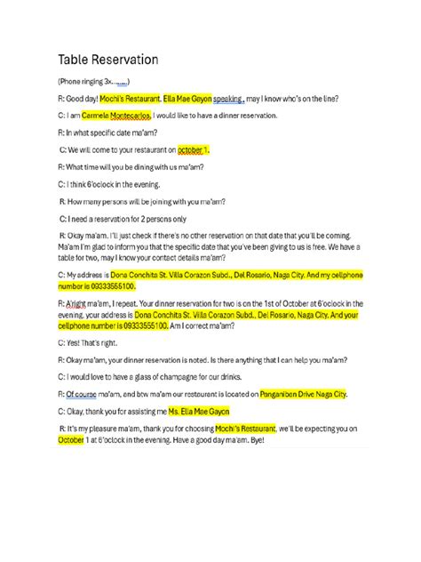 Script Table Reservation Pdf