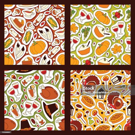 추수 감사절 음식 완벽 한 패턴 벡터 호박 파이 배경 그림 세트 배너와가 배경 축 하 장식 휴일 저녁 식사에 전통 터키 11월에 대한 스톡 벡터 아트 및 기타 이미지