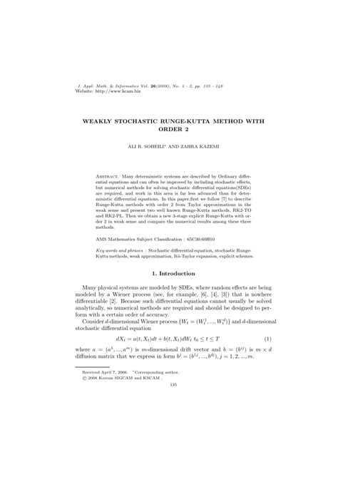 PDF WEAKLY STOCHASTIC RUNGE KUTTA METHOD WITH ORDER