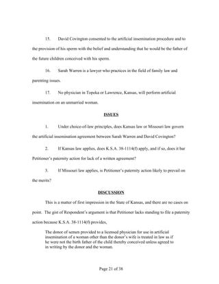 Fall Open Memo Assignment Ai Sperm Donor Paternity Rights Pleadings Doc PDF