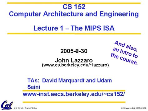 Cs 152 Computer Architecture And Engineering Lecture 1